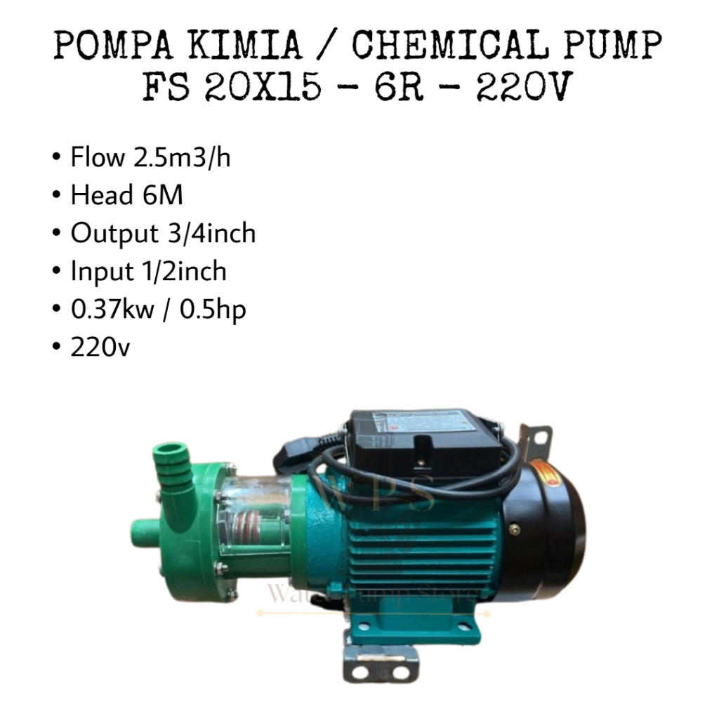 Jual POMPA KIMIA / CHEMICAL PUMP FS 20x15 - 6R - 220V 0.37KW MERK ...