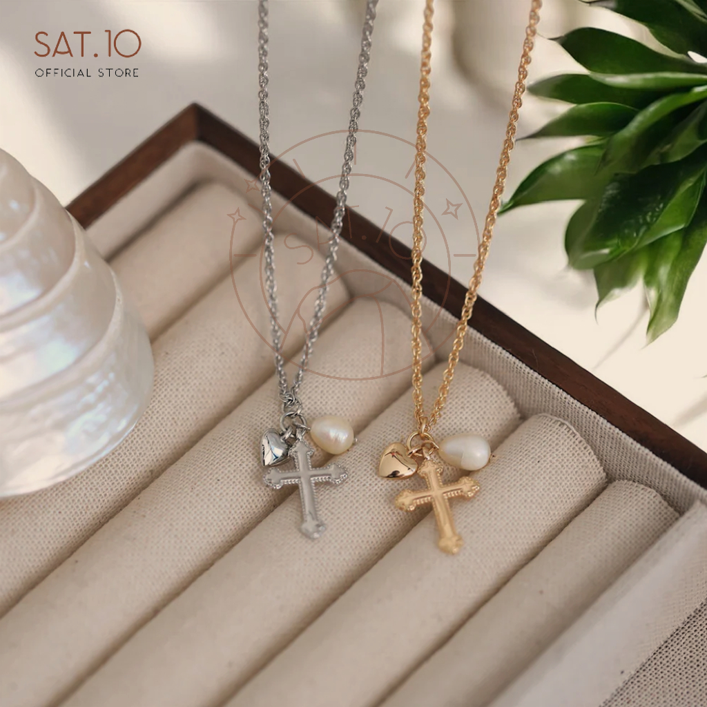 Jual SAT.10 Kalung Salib Mutiara Lapis Emas Premium - Kalung Wanita ...