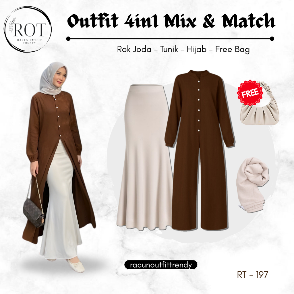 Jual Setelan Outfit Edisi Raya (Tunik, Rok, Jilbab, free Bag) Oneset ...