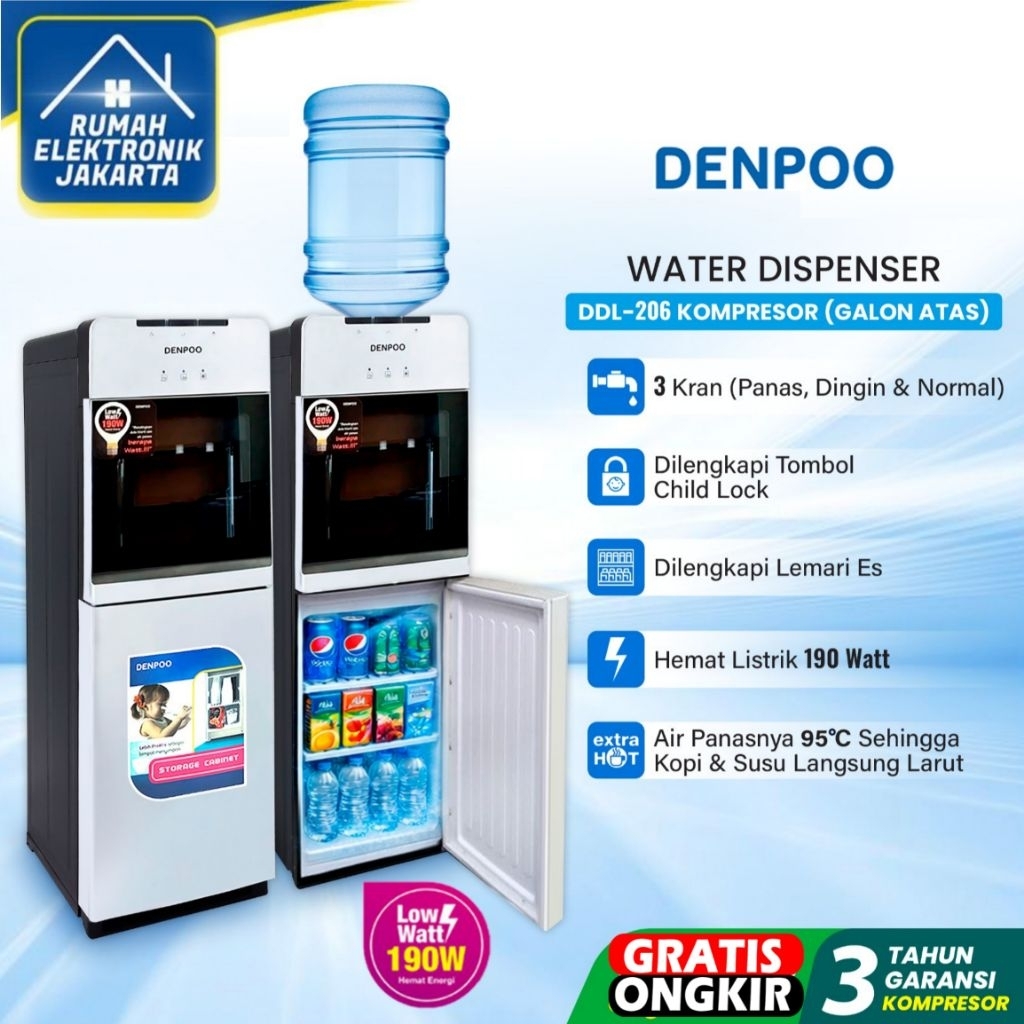 Jual DISPENSER KULKAS TIPE DDL 206 MULTIFUNGSI HEMAT LISTRIK denpoo ...