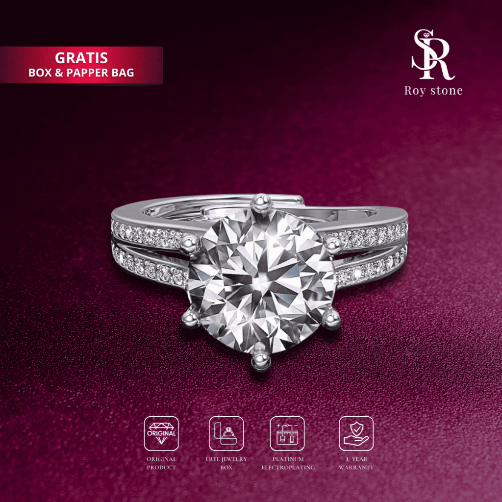 Jual Roystone_Moissanite Cincin Adjustable Wanita Original Sertifikat ...
