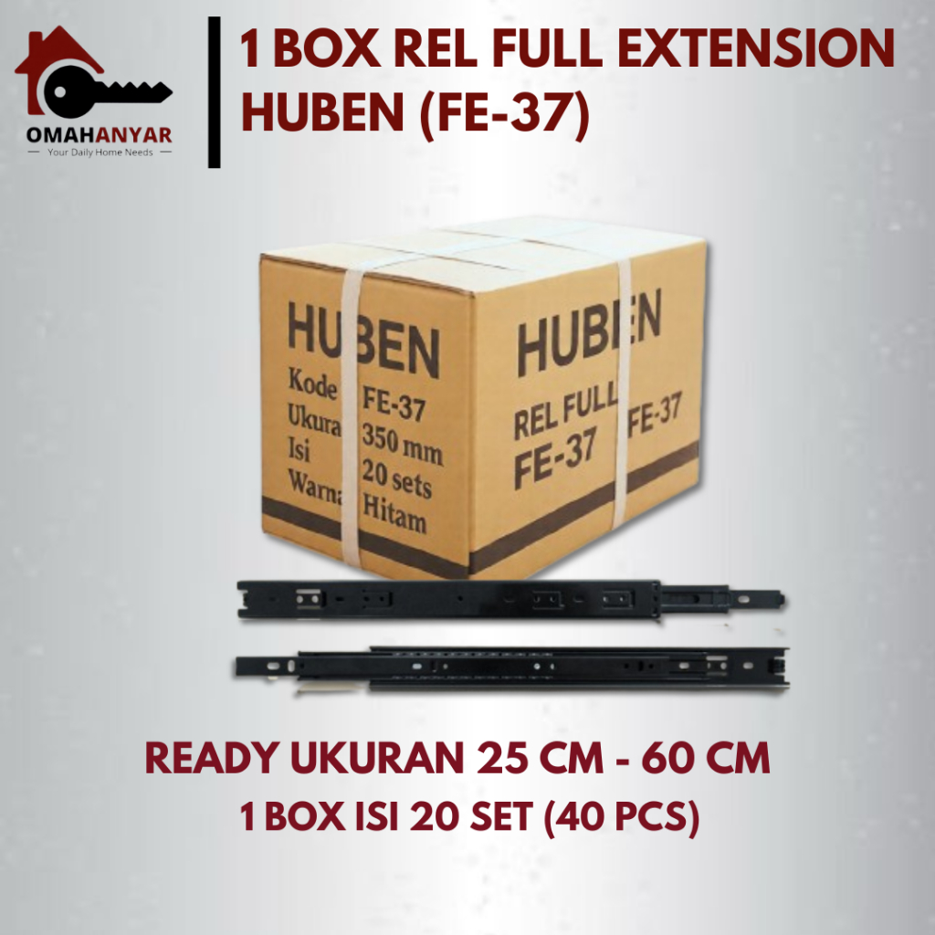 Jual 1 BOX Rel Laci Double 2x Tarik Full Extension FE 37mm merk Huben ...