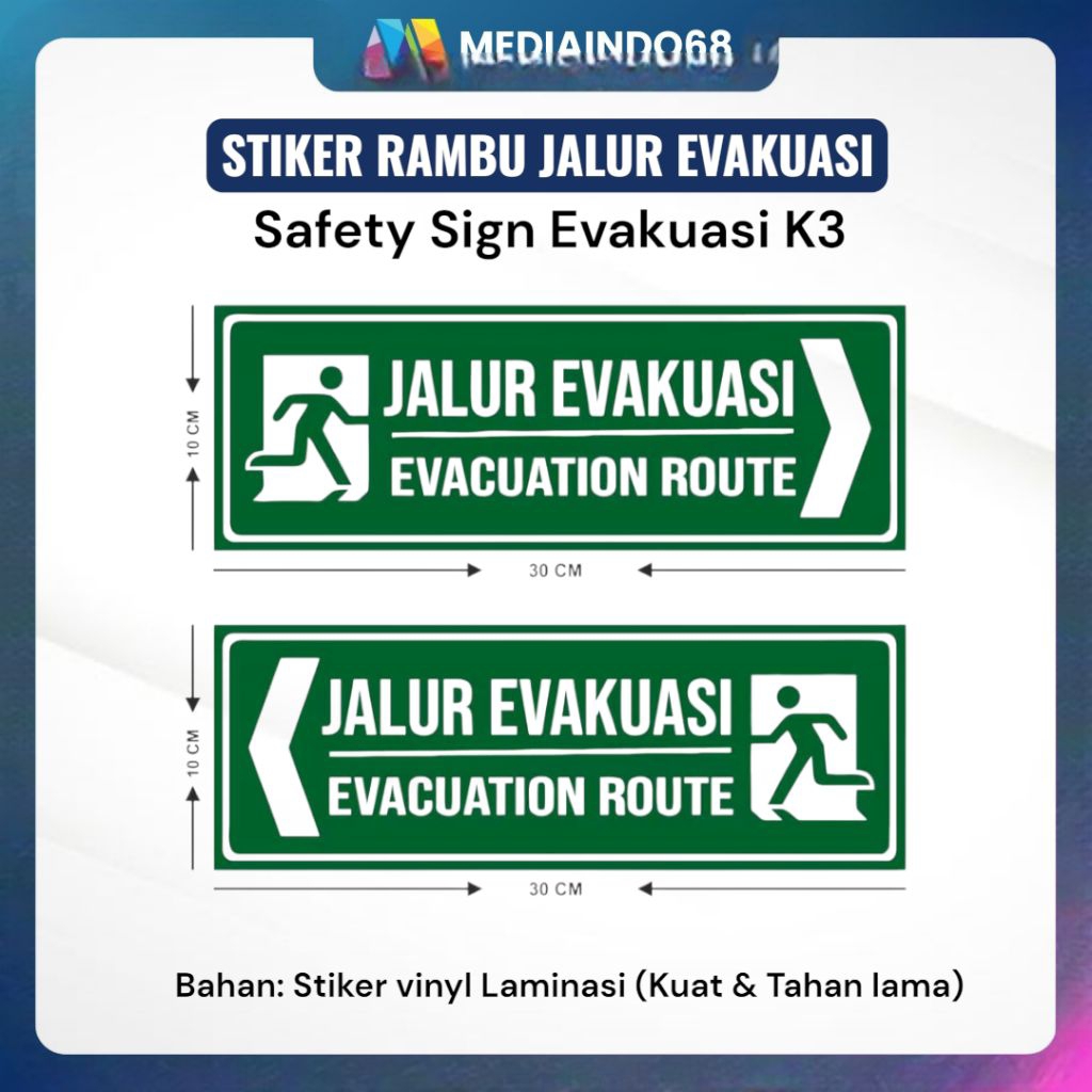 Jual Stiker Papan Nama/Rambu/Sign Stiker Jalur Evakuasi 10 x 30 cm ...