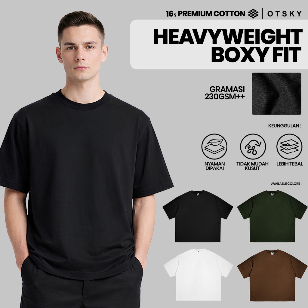 Jual Otsky Kaos Boxy Pria Polos Heavyweight 16s | Shopee Indonesia