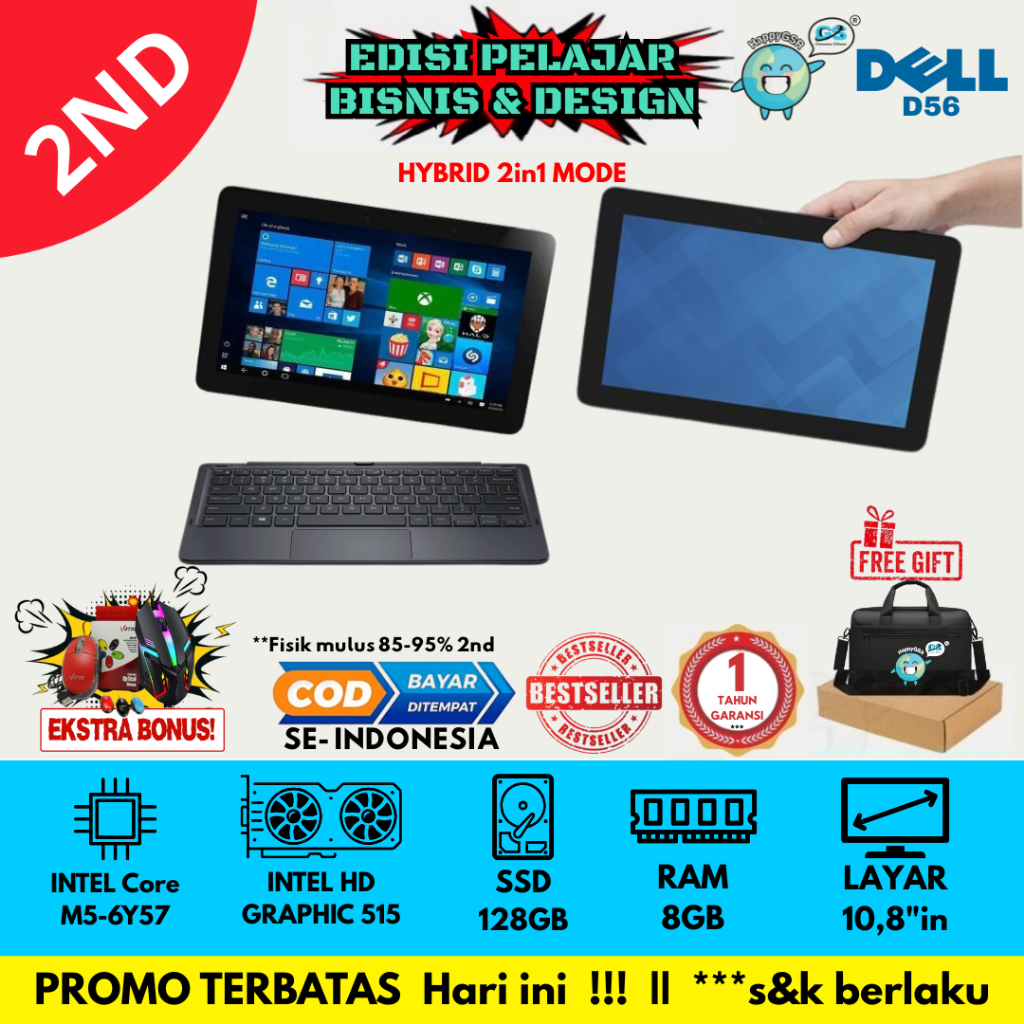 Jual Dell Latitude D56 2-in-1 Tablet Laptop - Intel Core M5 - RAM 8GB ...