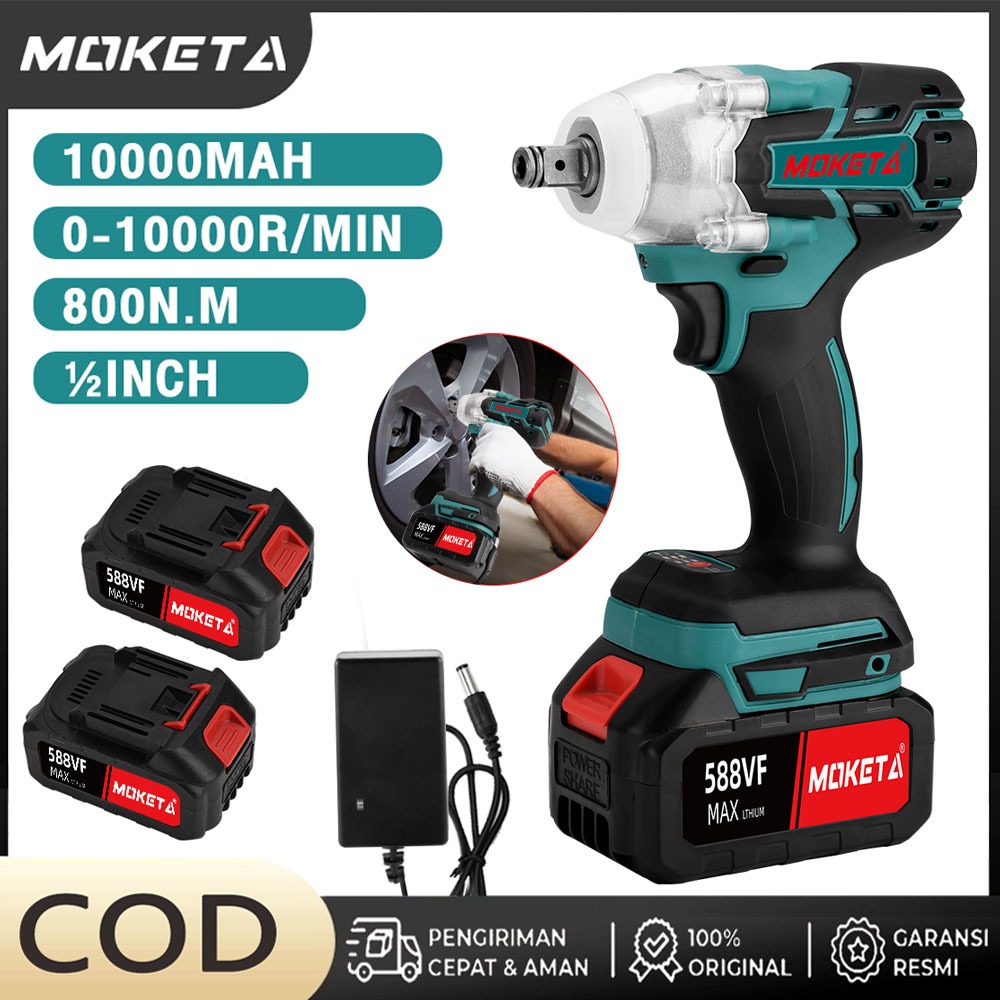 Jual MOKETA Cordless Impact Wrench 588V 800N/M Bor Impact Baterai 2 ...