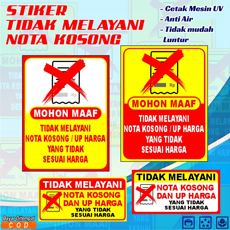 Jual Stiker tidak melayani nota kosong water proof | Shopee Indonesia