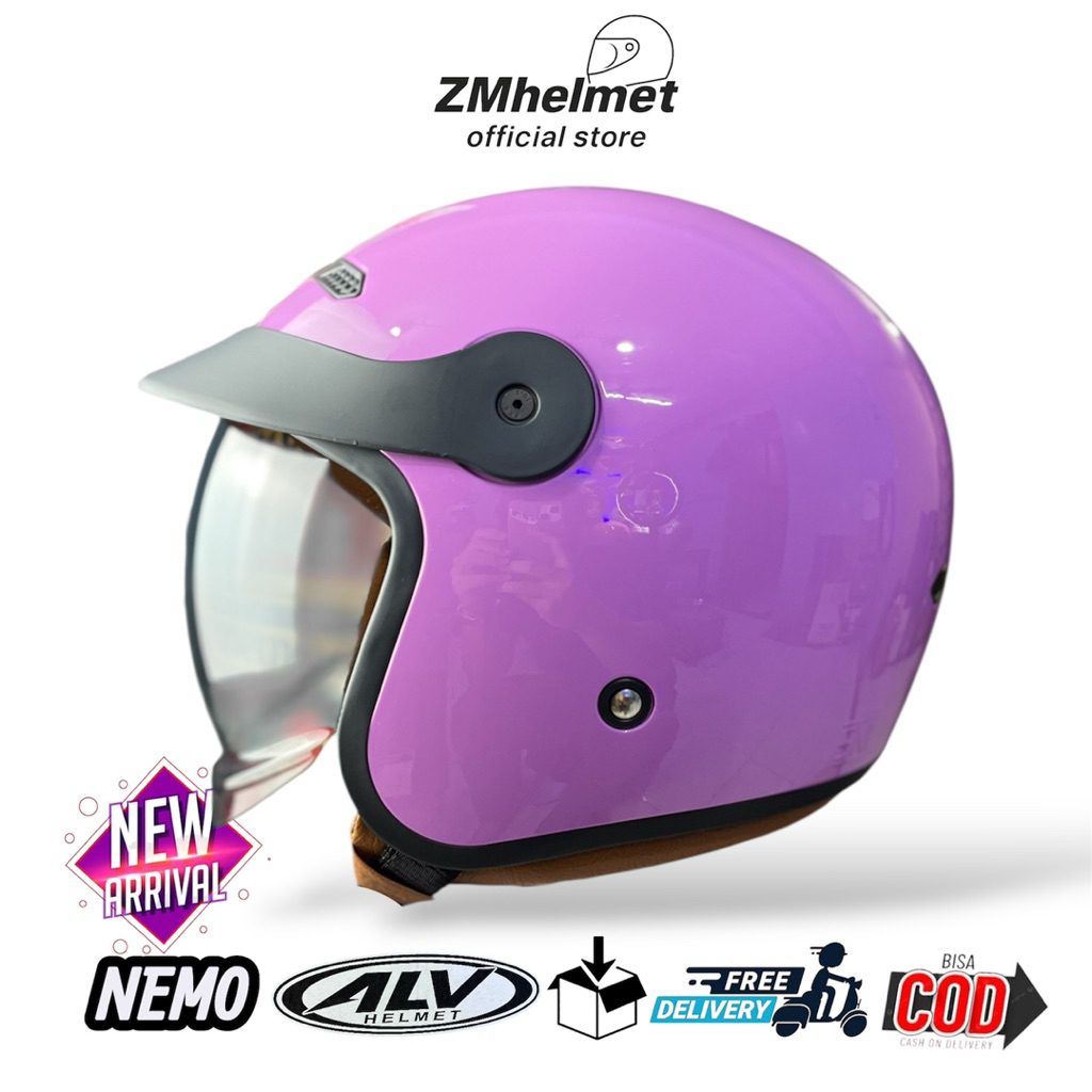 Jual Helm Retro ALV NEMO Solid Purple Hijab Friendly Cepolan Half Face ...
