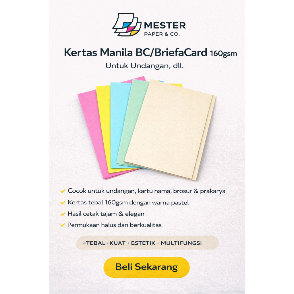 Jual Kertas Manila BC/Briefcard A4 20 Lembar 160gsm Berwarna Untuk ...