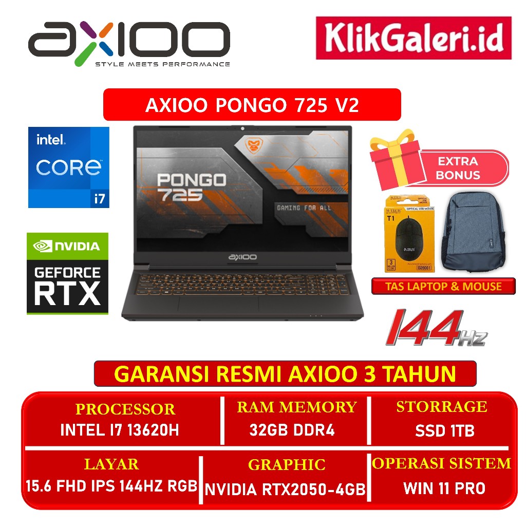 Jual Laptop Gaming Axioo Pongo 725 V2 Intel I7 13620H 16GB 512GB ...