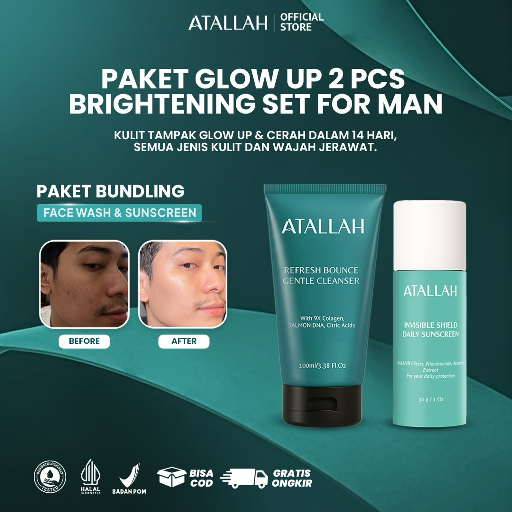 Jual ATALLAH Paket Glow Up 2PCS Facial Wash + Sunscreen Pria ...