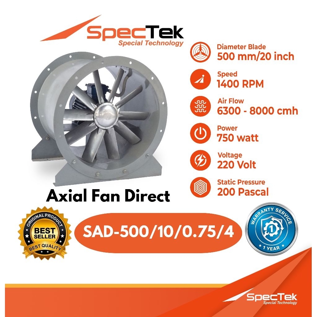 Jual Axial Blower 20 Inch 500mm SpecTek SAD-500 Direct 750W Exhaust ...