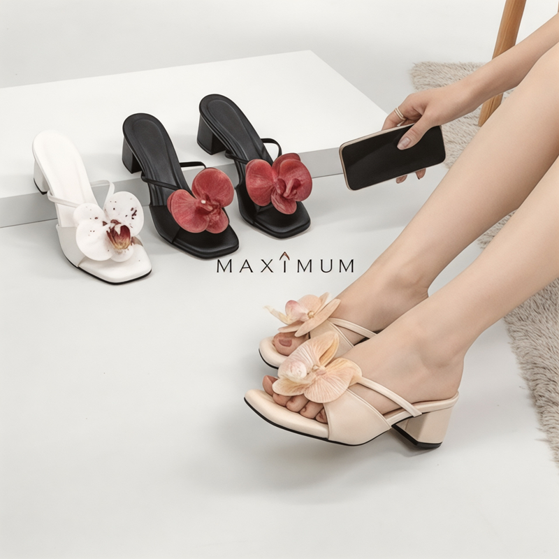 Jual MAXIMUM - Flowers Heels Sandal Wanita Premium Hak Tahu Jolla ...