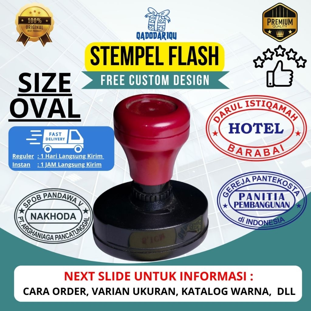 Jual Stempel Flash Otomatis OVAL SIZE Custom Logo Free Desain/Stempel ...