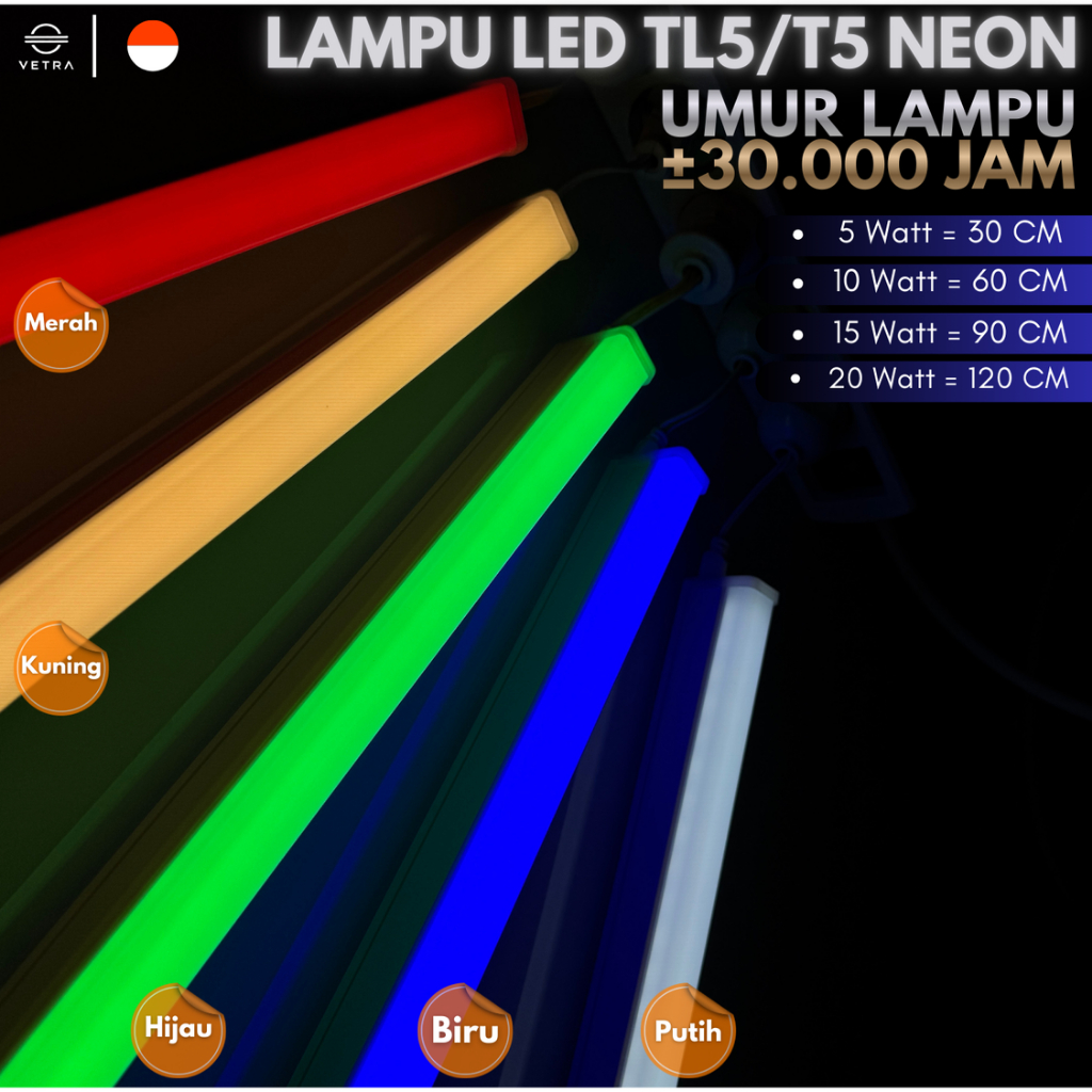 Jual Vetra - Lampu Neon TL5 / T5 LED 5/10/15/20 Watt Tube Warna Warni ...