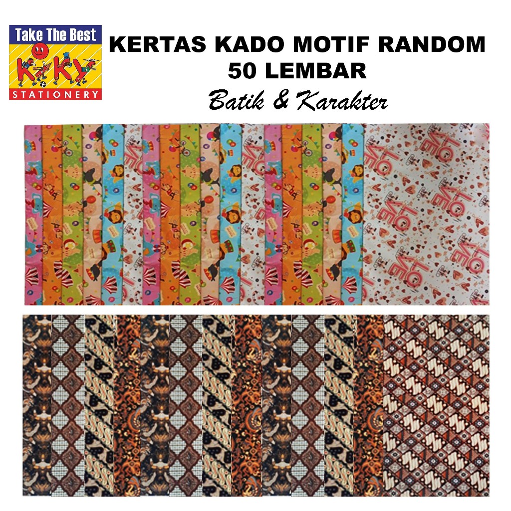Jual Kertas Kado kiky/ Bungkus Kado ( 50 Lembar ) Random motif Kertas ...