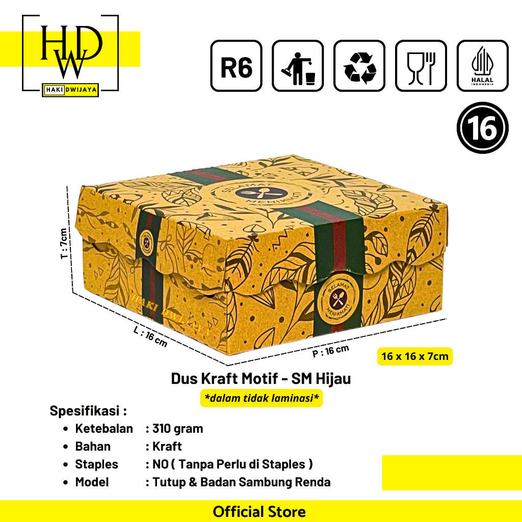 Jual Kemasan Dus / Kotak Nasi dan Snack Bahan Kraft Ukuran 16x16x7cm R6 ...