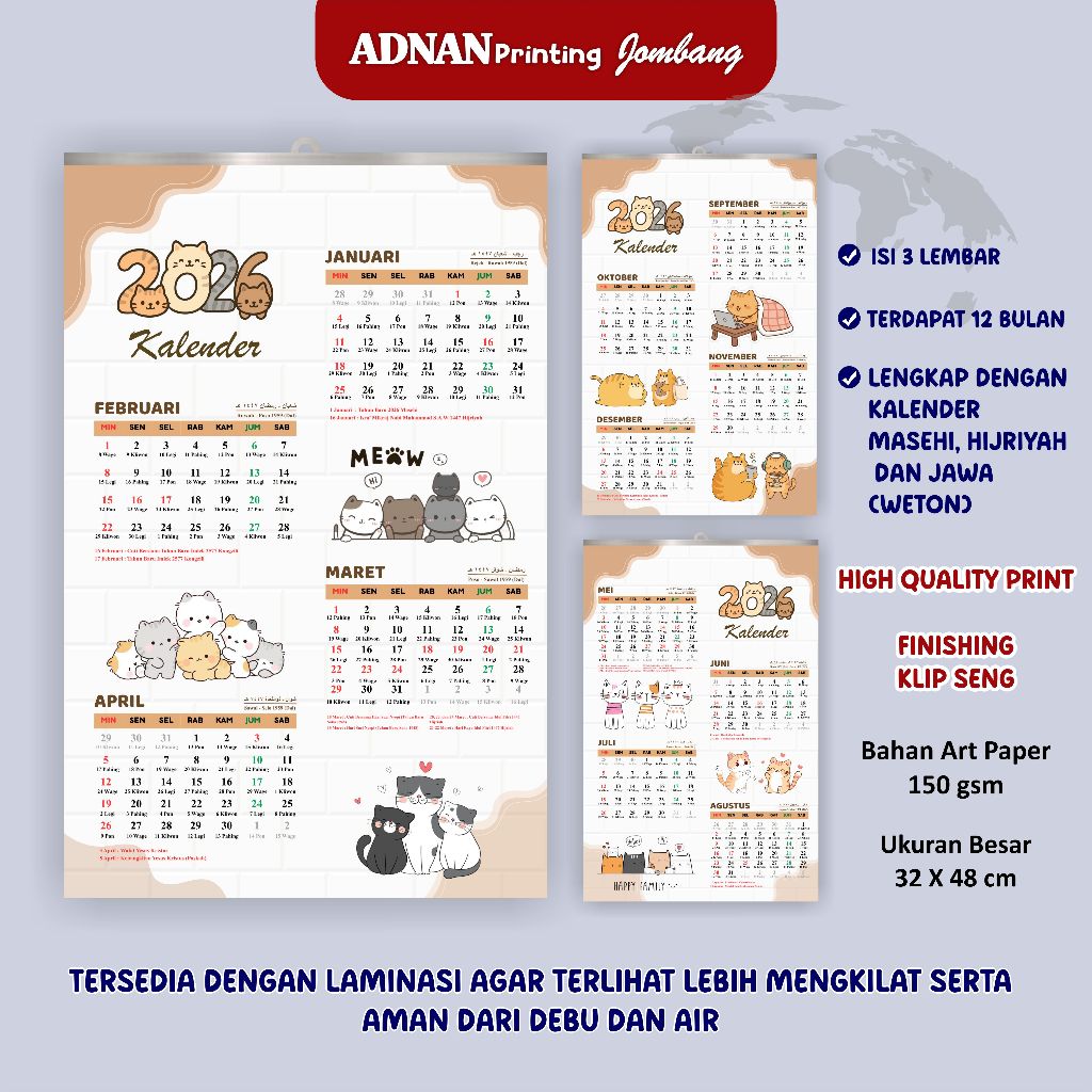 Jual Kalender Dinding 2026 - Kalender Gantung 3 Lembar 2026 Aesthetic ...