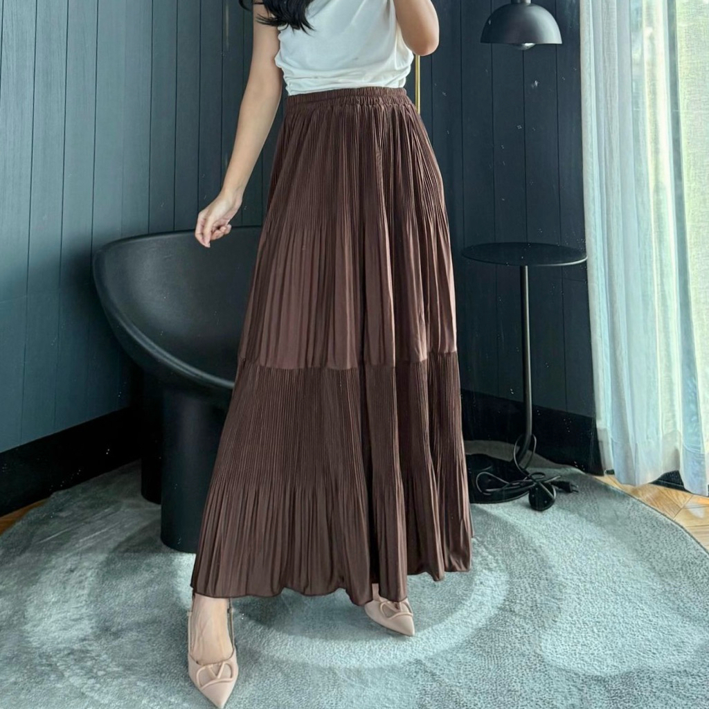 Jual ( R039 ) - Rok susun 2 Maxi premium / Rok plisket / Ruffle Pleated ...