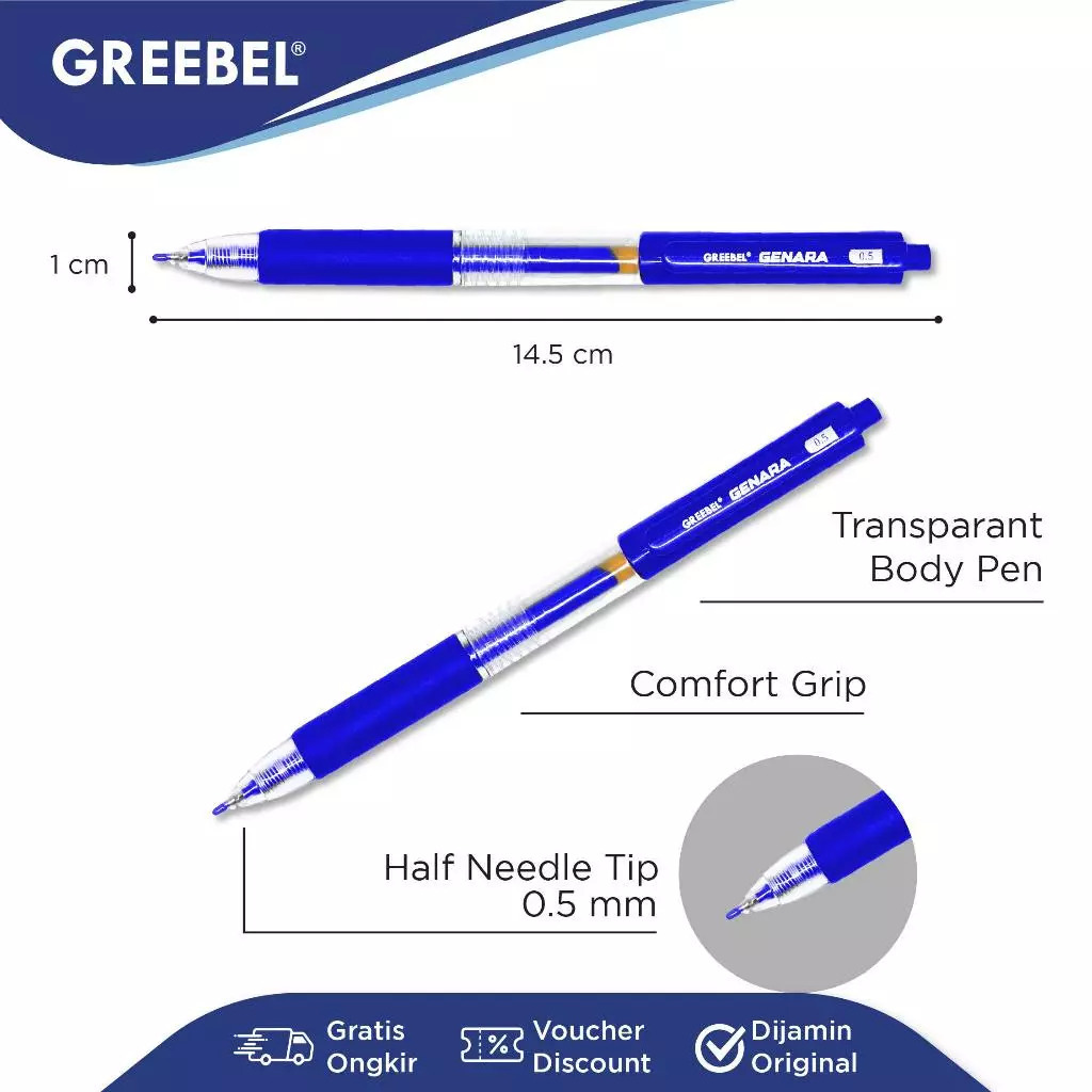 Jual GREEBEL Pulpen Gel GP-508 GENARA Blue (1 Pcs) | Shopee Indonesia