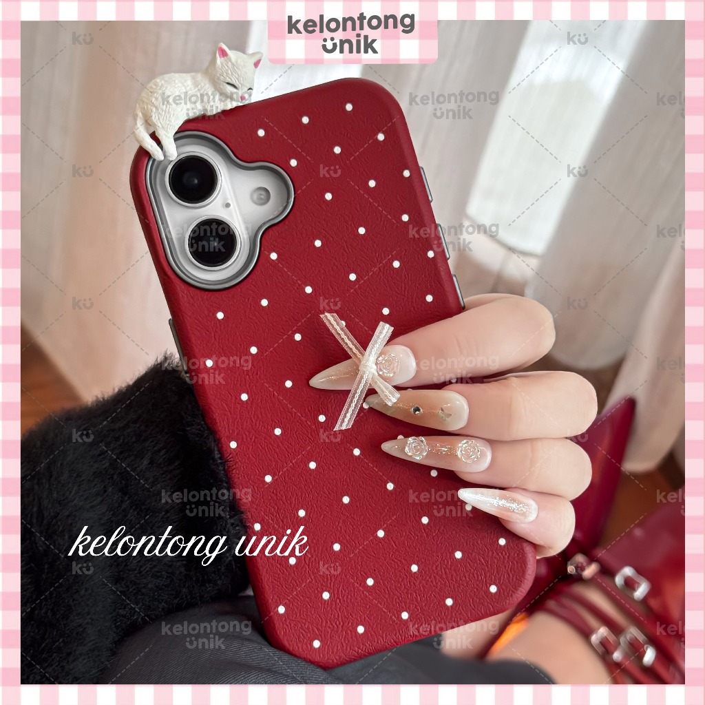 Jual KELONTONG UNIK | 3D Red Polka Lazy Kittty Leather Hippers Case Cat ...