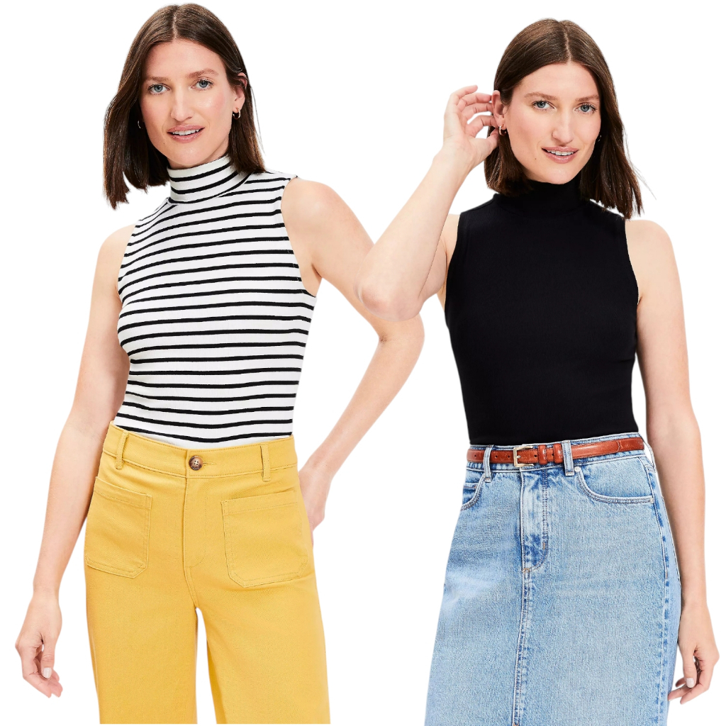 Jual [AMW512] LFT Mock neck t top ribbed wanita stripe polos | Shopee ...