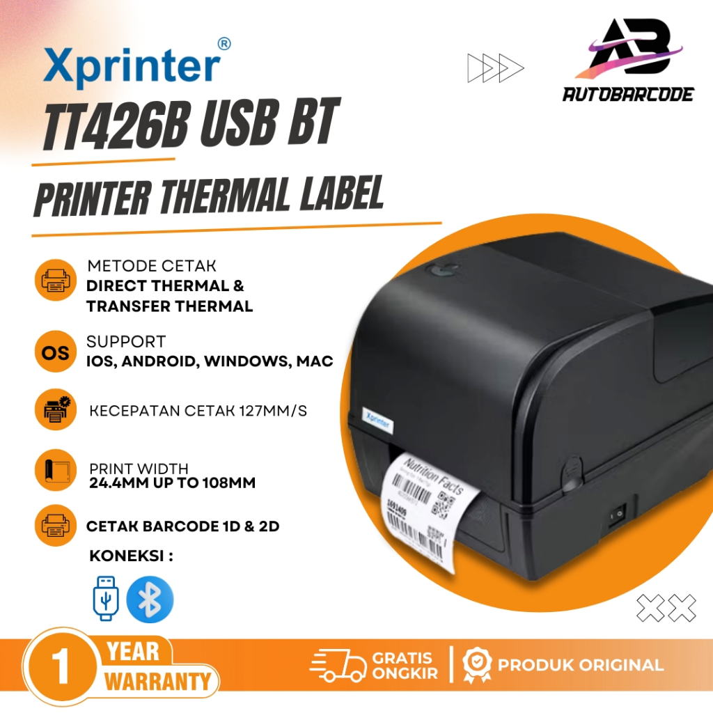 Jual Printer Barcode Xprinter TT426B Label Harga 3Line Sticker Transfer ...