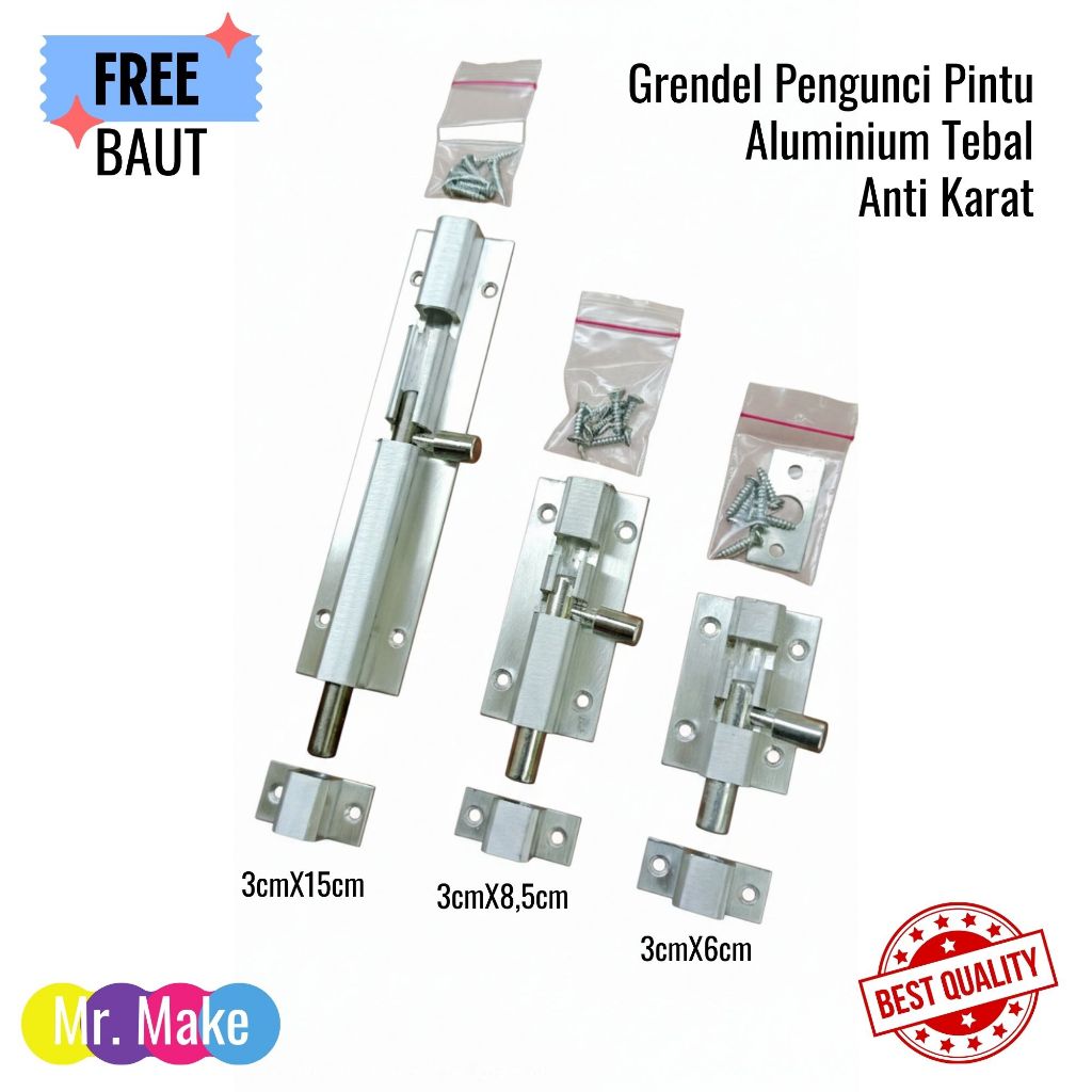 Jual Slot Pintu Jendela Aluminium Tebal Anti Karat - Grendel Pengunci ...