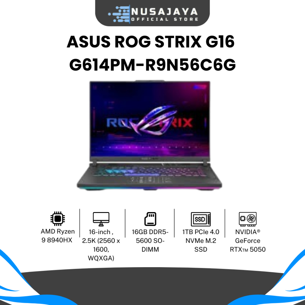 Jual ASUS ROG STRIX G16 G615JHR I7 14650HX 16GB 512GB RTX5050 16.O ...