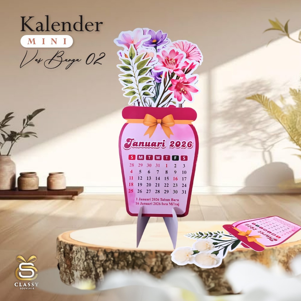 Jual KALENDER MEJA MINI AESTHETIC 2026 DESAIN VAS BUNGA UNIK BAHAN AP ...
