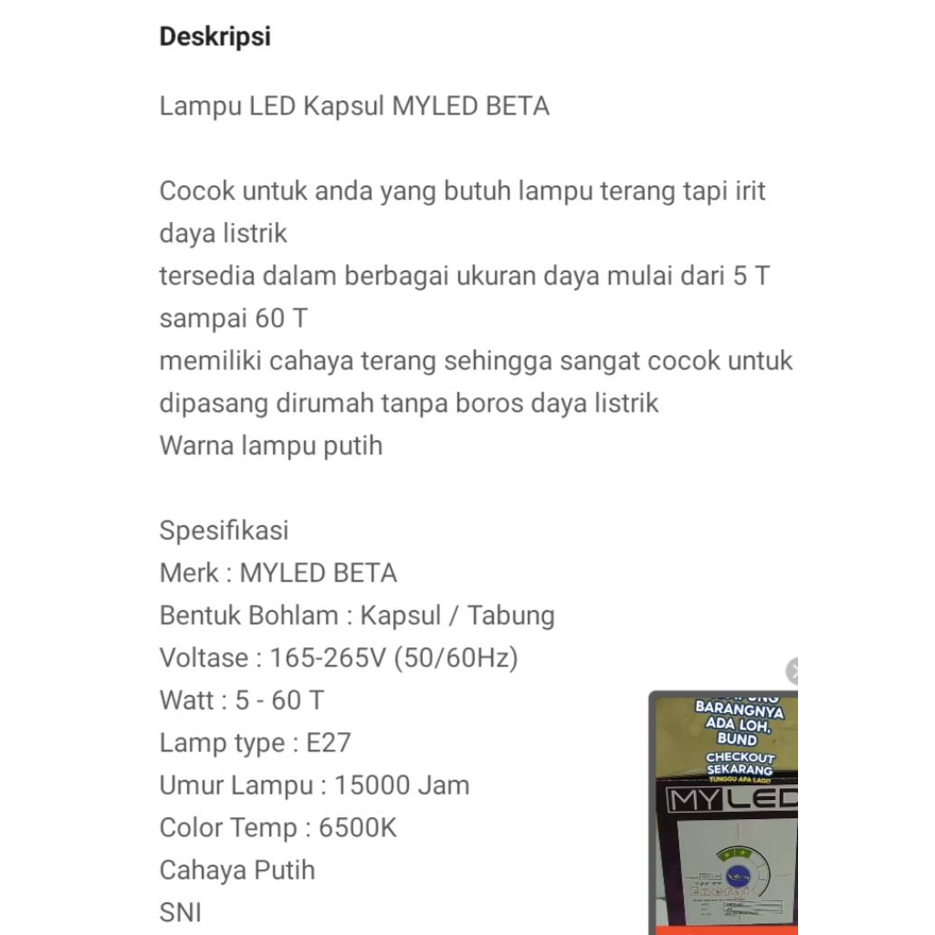 Jual Lampu LED MY LED Beta - Cahaya Putih Hemat Energi, Hemat Listrik ...