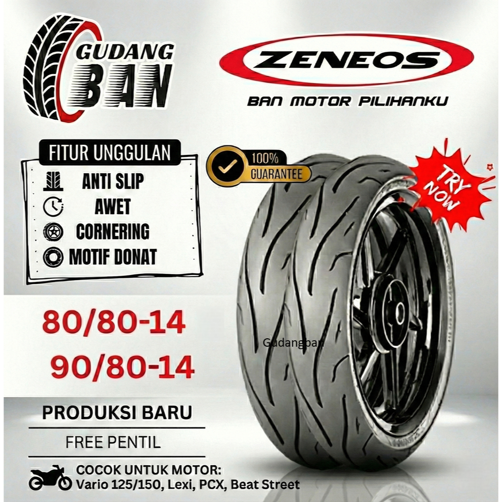 Jual [PAKET SEPASANG] Ban Motor ZENEOS ZN62 (80/80 & 90/80-14) Tubeless ...