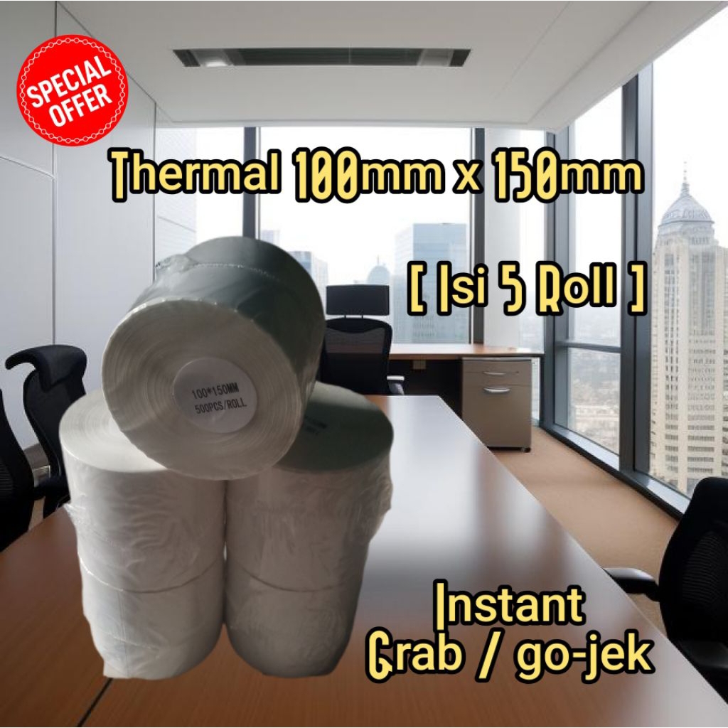 Jual Thermal Ukuran 100 mm x 150 mm [ 5 ROLL ] Isi 500 Lembar Bulat ...