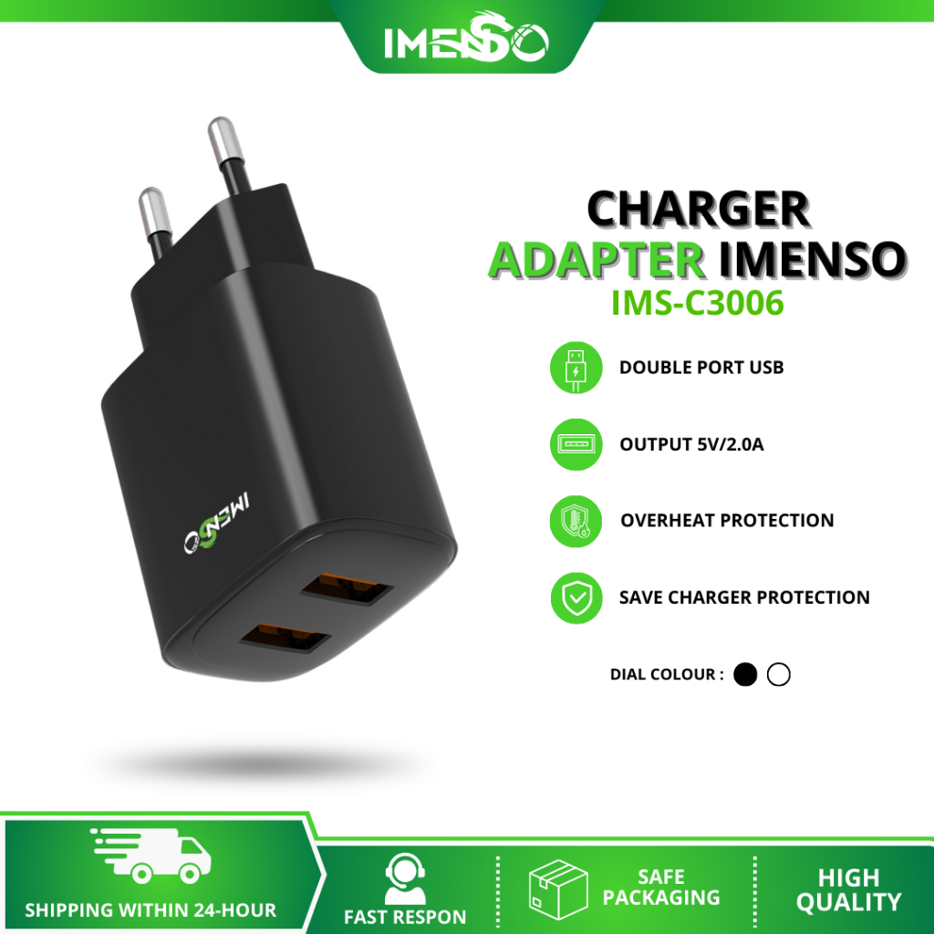 Jual IMENSO Kepala Charger DUAL Port Output Fast Charging adaptor USB ...