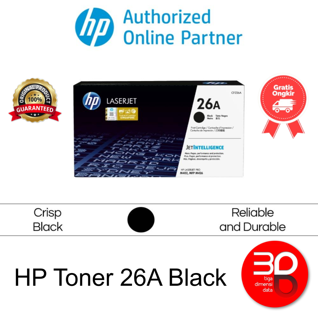 Jual HP Toner 26A Black LaserJet Cartridge Original [CF226A] | Shopee ...