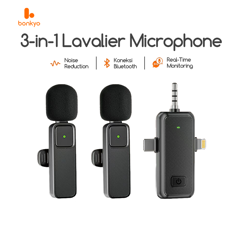 Jual Bonkyo 3 in1 Lavalier Mic Wireless Bluetooth 2.4G Dual Mic Noise ...