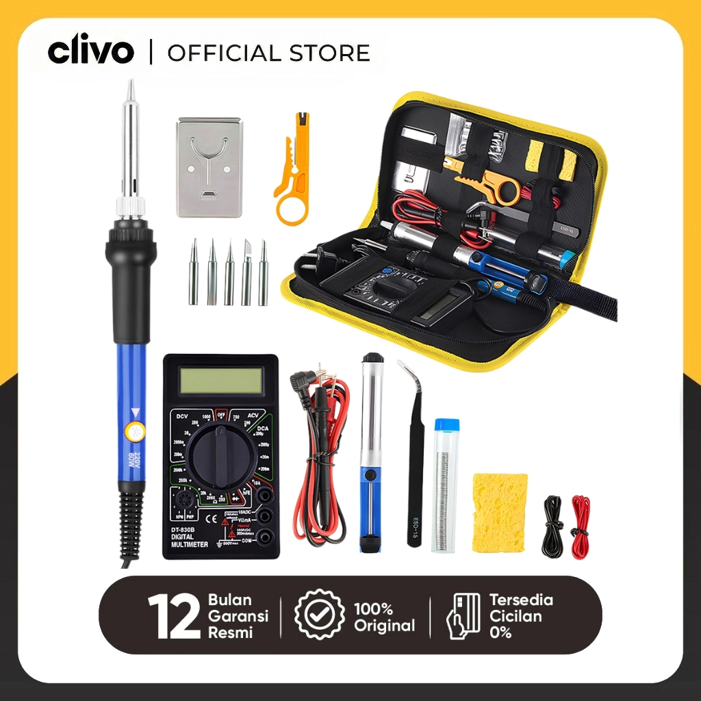 Jual Clivo 60W Set Solder Listrik Lengkap dengan Multimeter Iron Tool ...