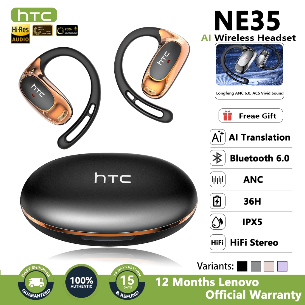 Jual HTC NE35 Open-Ear Wireless Bluetooth AI Translation Headset TWS ...