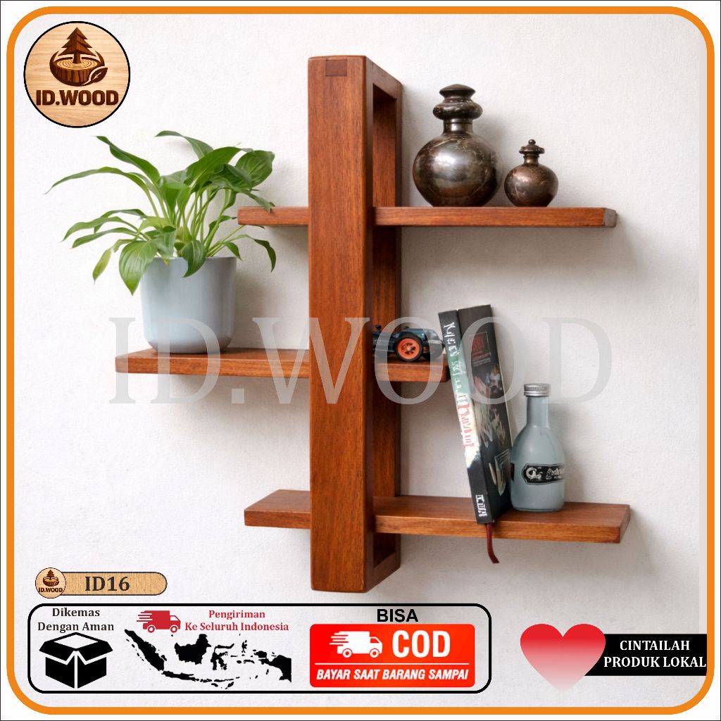 Jual Rak Dinding Kayu Mahoni Vertical Shelf Aesthetic | Shopee Indonesia