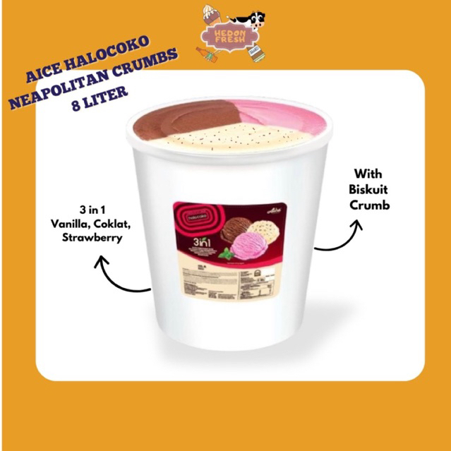Jual Ice Cream AICE Halocoko Rasa Neoplitan Chocochip Cookies 8 Liter ...
