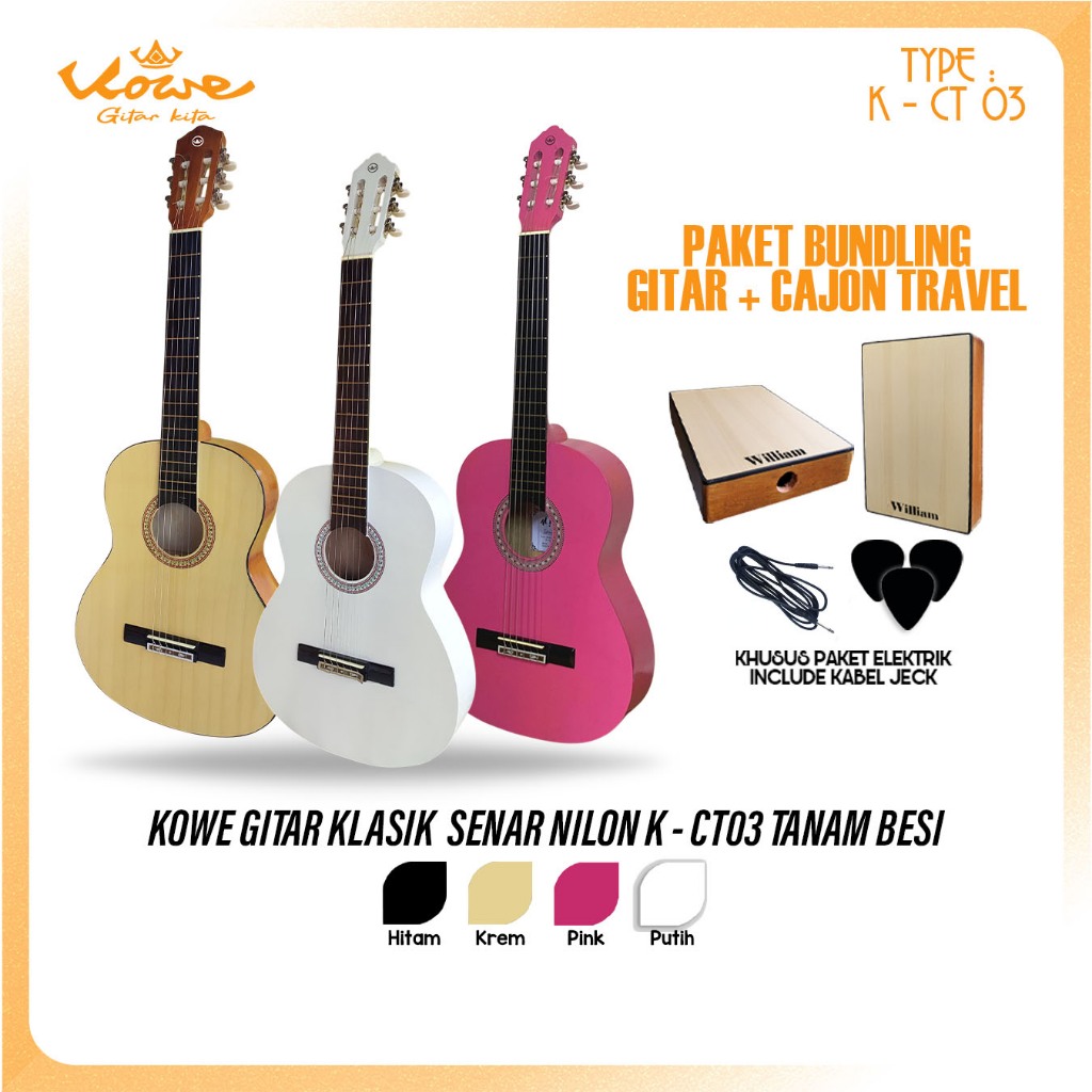 Jual Paket Hemat Bundling Kowe Gitar K - CT 03 Classic Nilon Tanam Besi ...