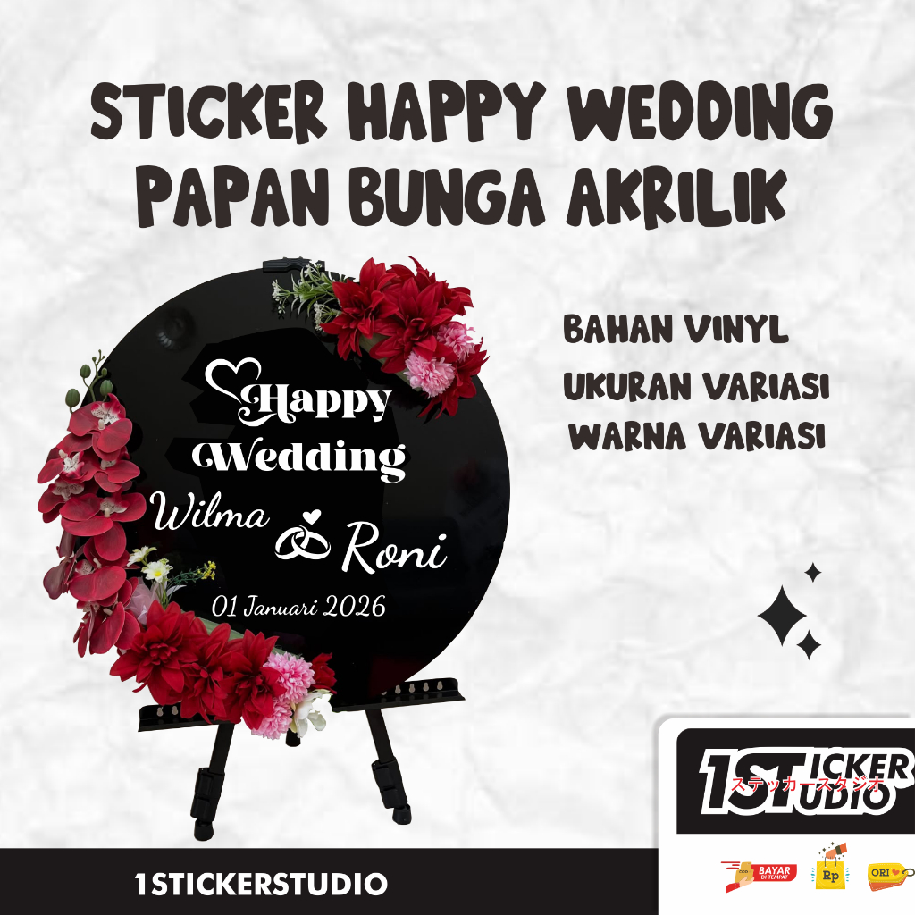 Jual Stiker Cutting Untuk Papan Bunga Akrilik Custom Happy Wedding ...