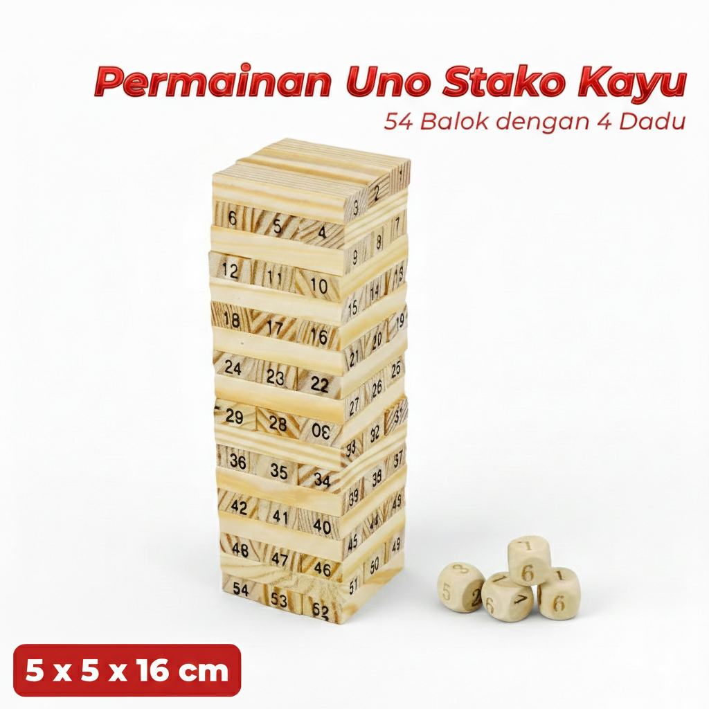 Jual Toddi Permainan Unnoo Stacko Kayu 54 Balok dengan 4 Dadu | Shopee ...