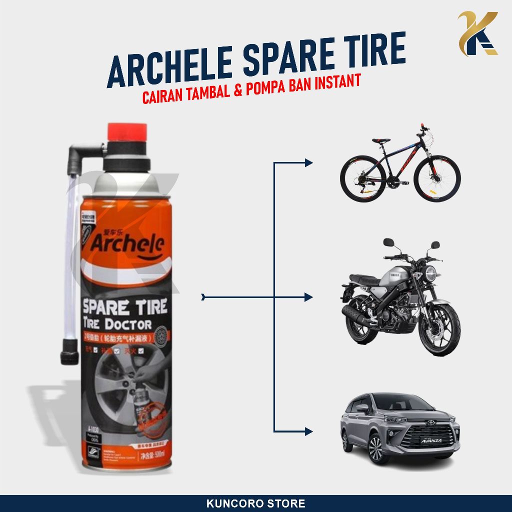 Jual ARCHELE 450ml Cairan Tambal dan Pompa Ban Instan Untuk Semua ...