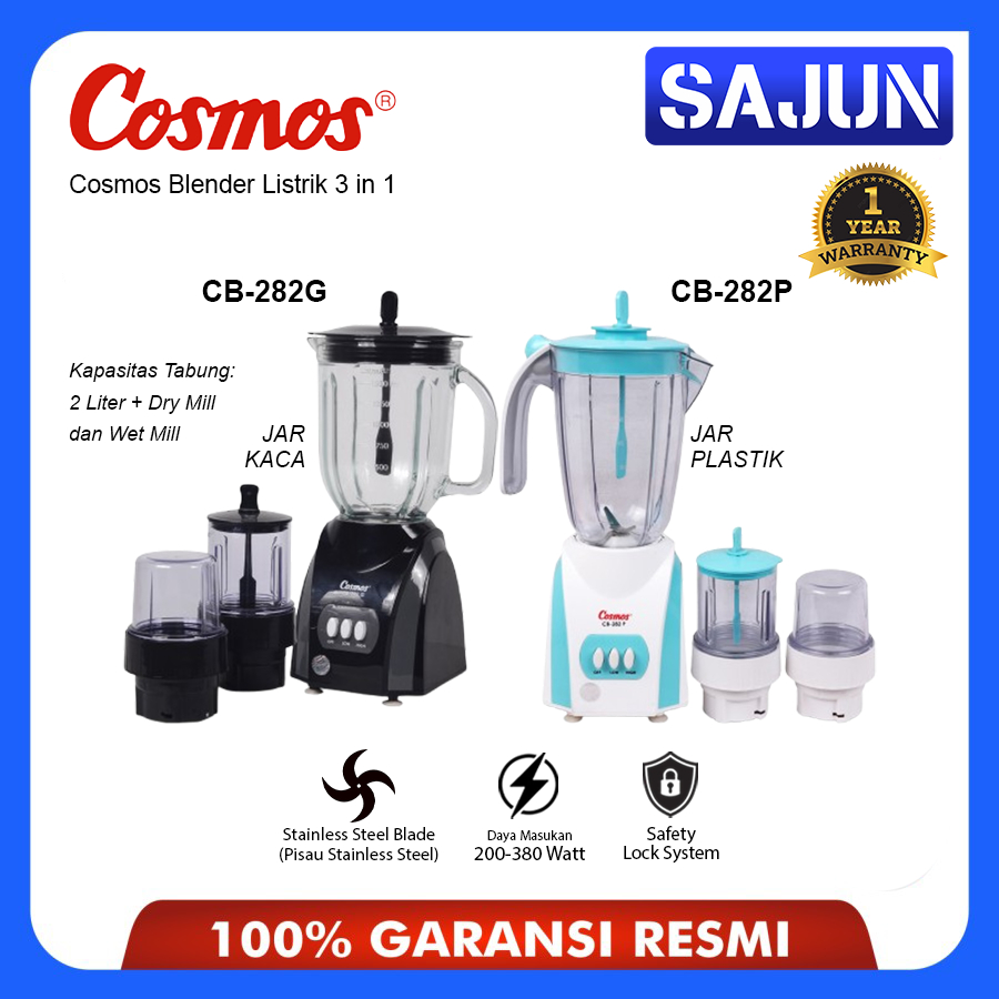 Jual Cosmos Blender Listrik Kapasitas 2 Liter CB-282P / CB-282G 3 in 1 ...