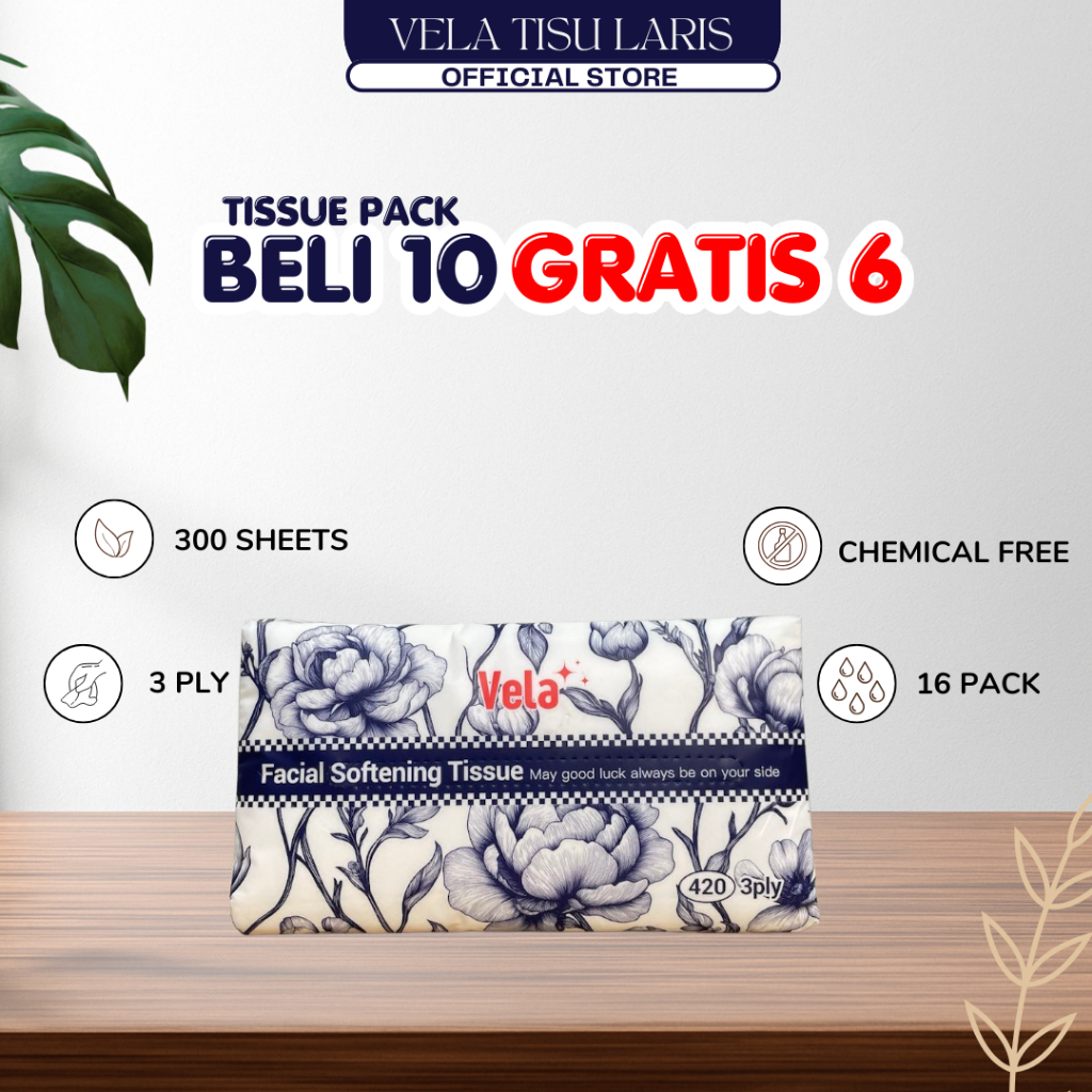 Jual [BELI 10 GRATIS 6] 3 PLY, MINI TISSUE VELA 300 SHEETS Vela Tissue ...