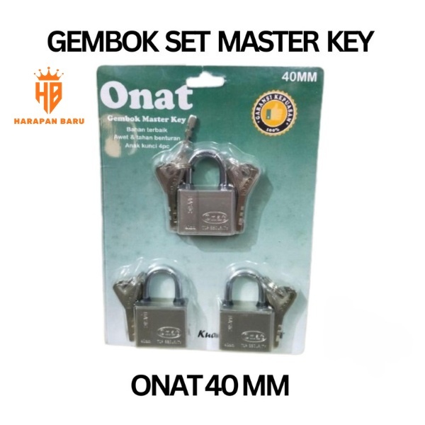 Jual Gembok Master Key Set ONAT 40mm Pendek / Gembok Pintu Pagar Rumah ...