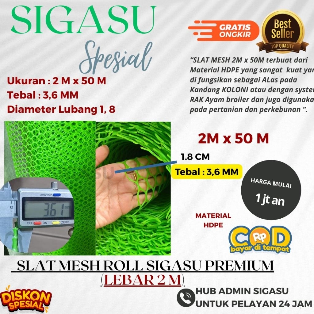 Jual SLAT MESH ROLL SIGASU PREMIUM (2m * 50m) Diamater 1.8cm Ketebalan ...