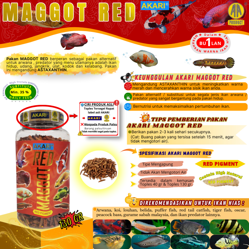 Jual AKARI RED MAGGOT 130 gr Pakan Ikan Arowana Channa Oscar Louhan ...