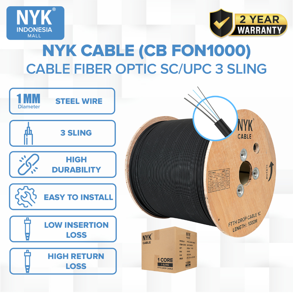 Jual NYK Kabel Fiber Optic Single Core 3 Sling SC UPC 1 KM CB FON 1000 ...